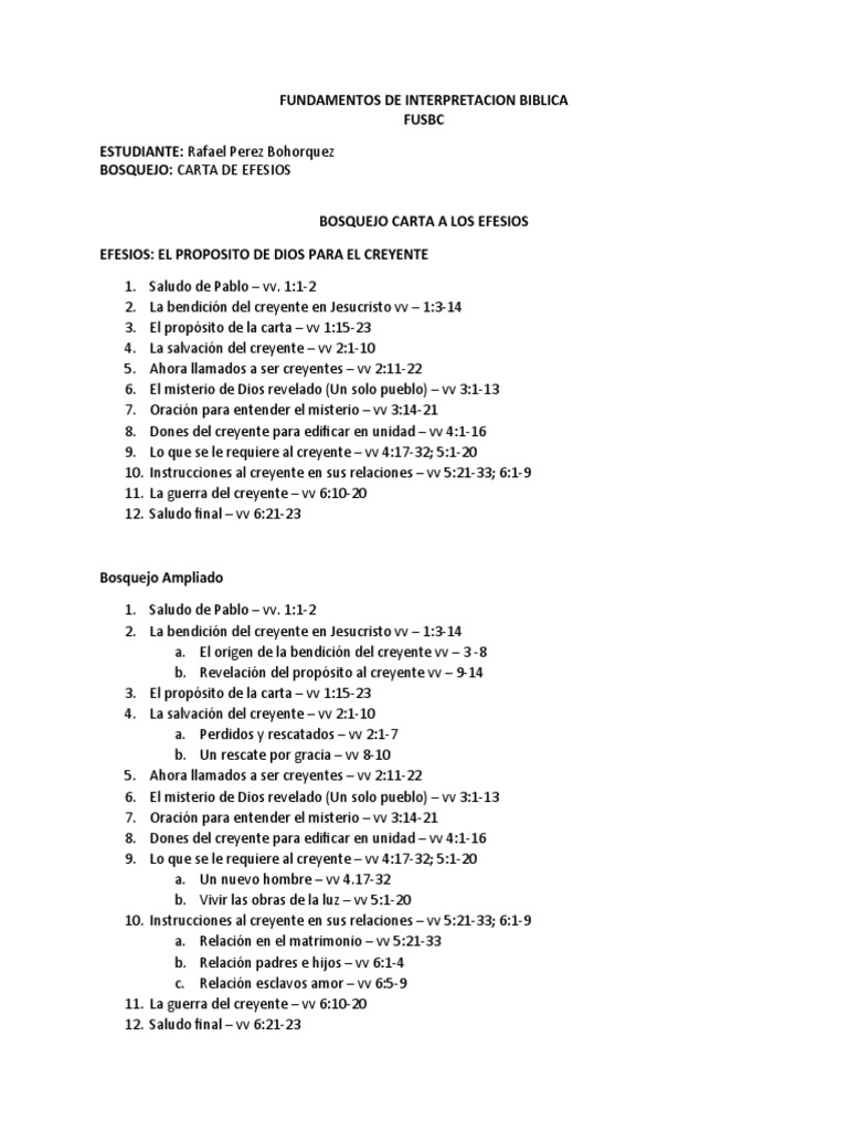 Bosquejo Carta A Los Efesios | PDF