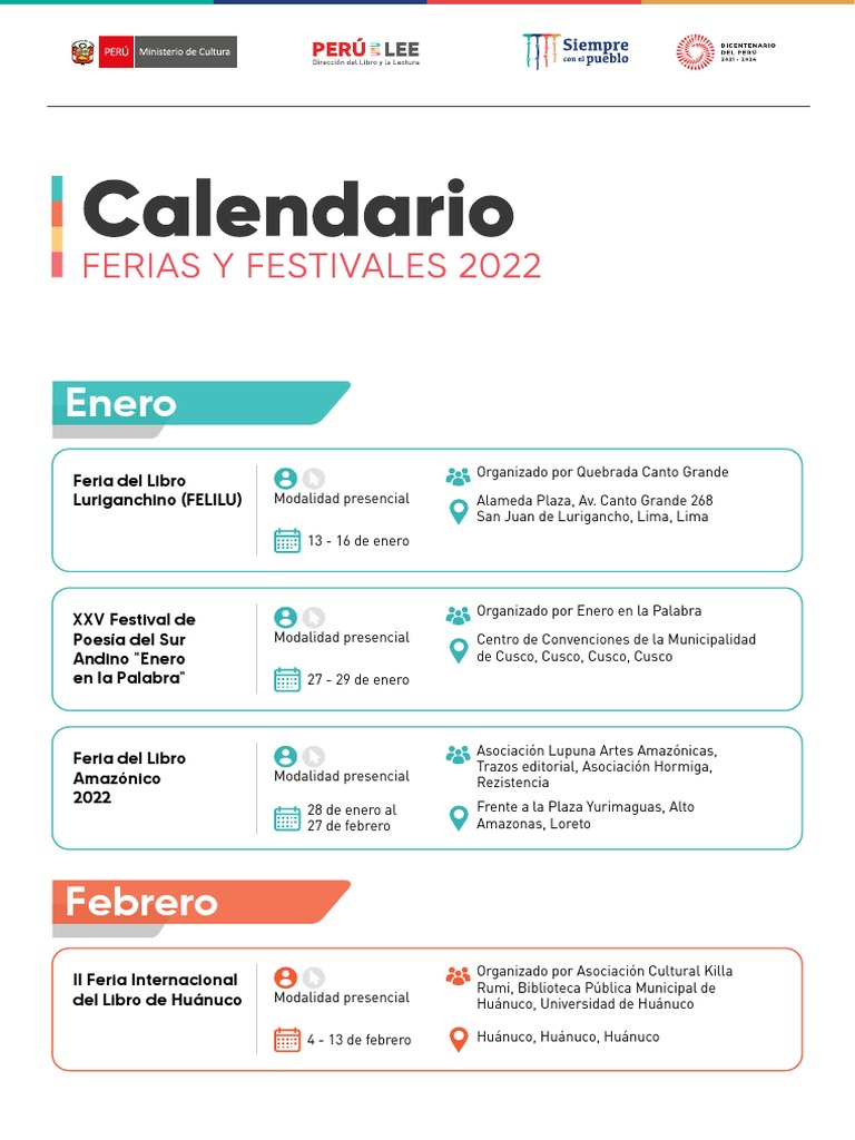 Calendario de Ferias y Festivales Del Libro 2022 | PDF | Lima | Perú