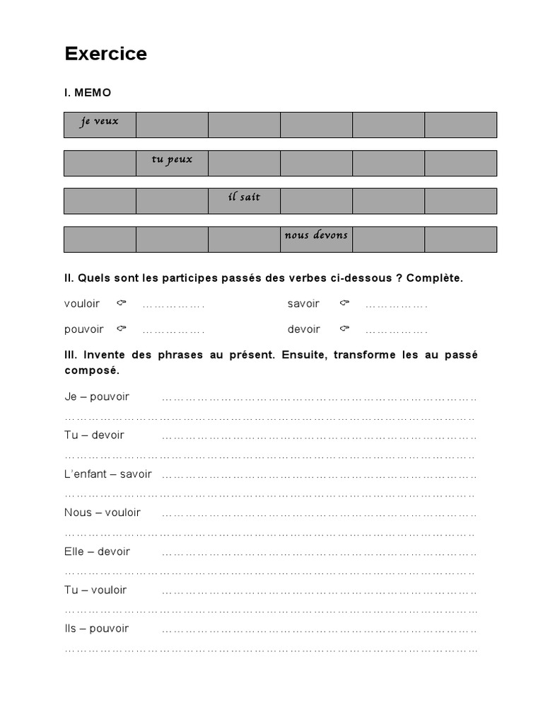 6 Ex Pouvoir Vouloir Savoir Devoir | PDF