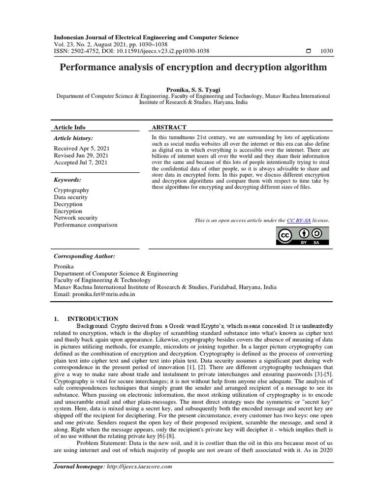 Performance Analysis of Encryption and Decryption | PDF | Cryptography ...