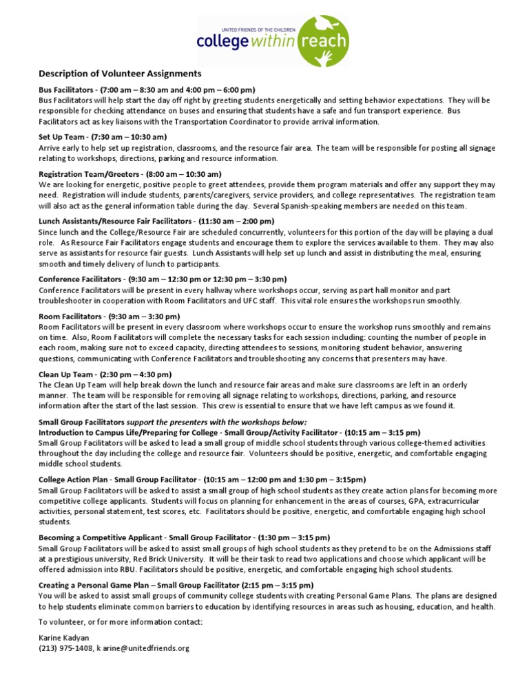 Volunteer Descriptions | PDF | Facilitator | Schools