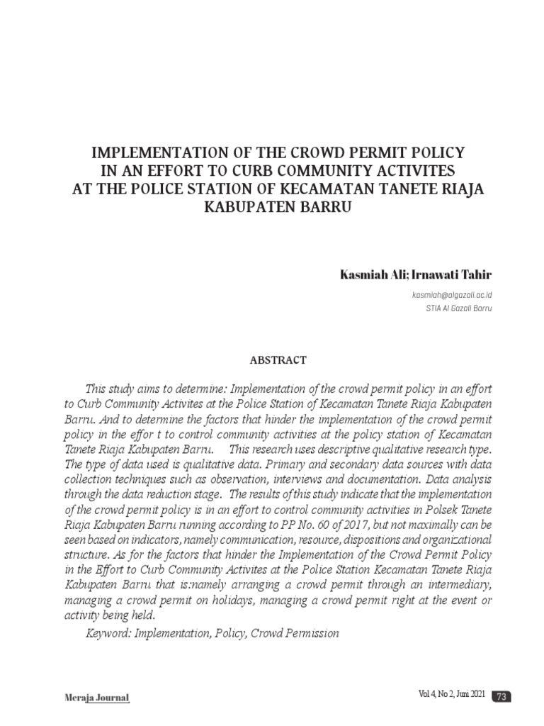 Implementation of The Crowd Permit Polic | PDF | Methodology | Scientific Method