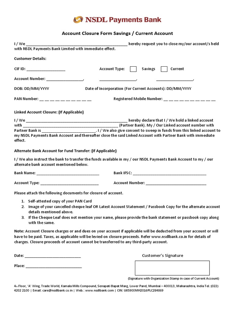 Account Closure Form - v2 | PDF | Transaction Account | Banks