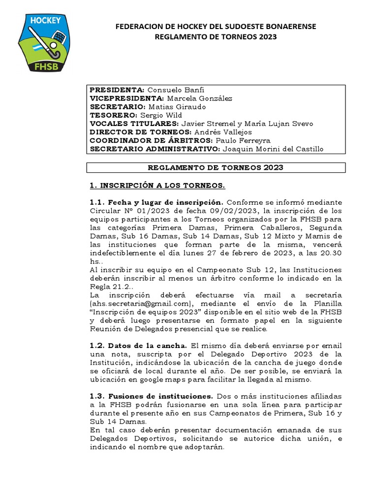 Reglamento FHSB | PDF | Árbitro | Reglas y regulaciones deportivas