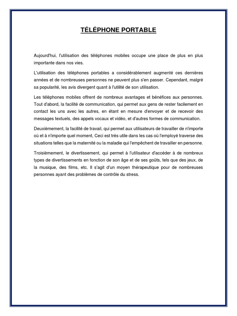 Avantages et inconvénients du téléphone portable | PDF | Sciences sociales