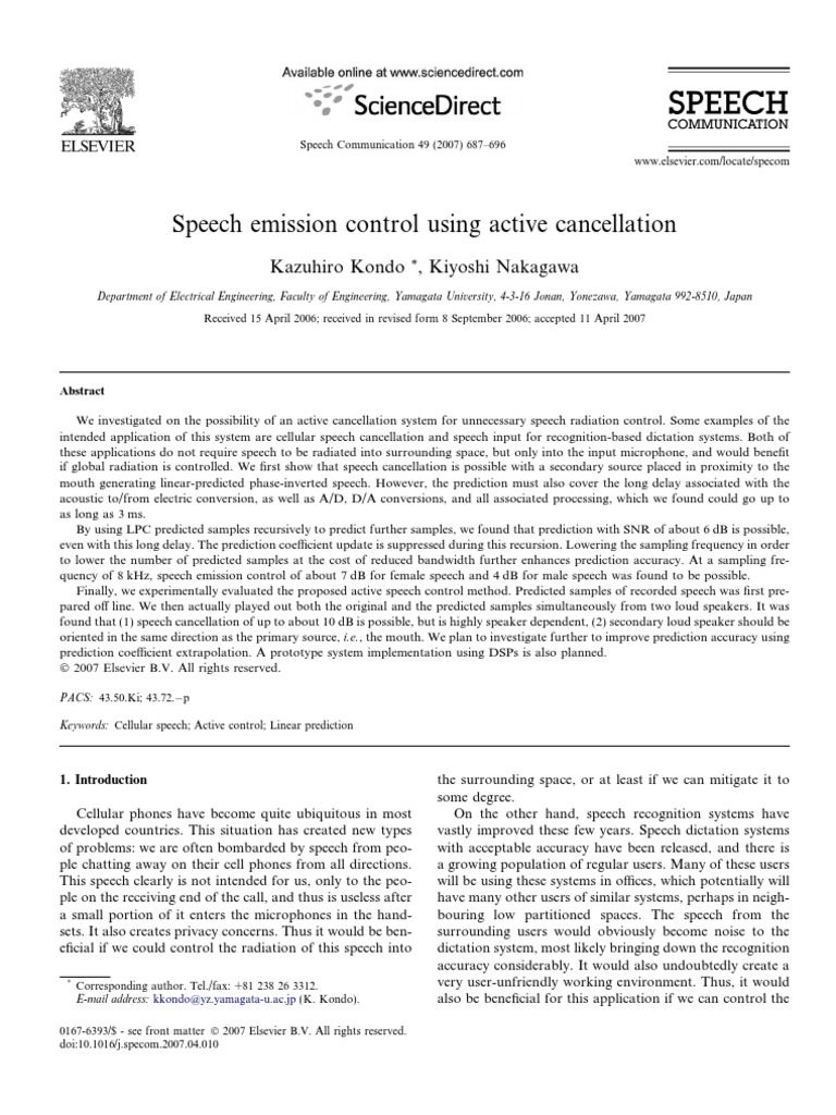 Speech Emission Control Using Active Can PDF Loudspeaker Sampling