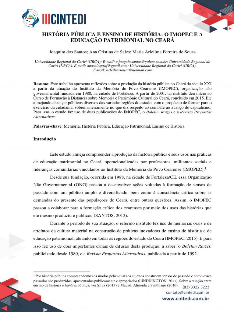 História Pública e Ensino de História, Educação Patrimonial IMOPEC ...