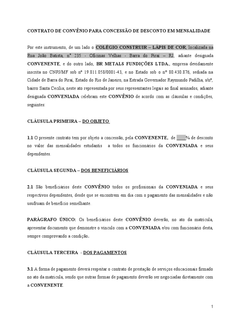 Convênio - Modelo | PDF | Direito Privado