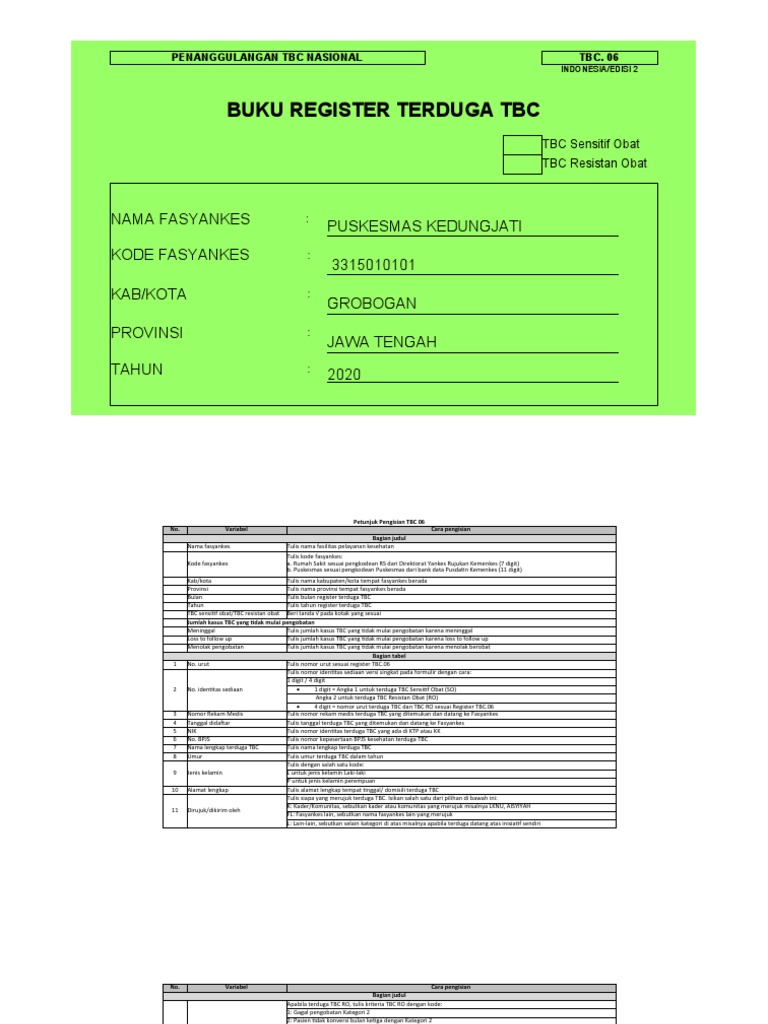 Format TBC.06 2020 Atau Terduga TBC | PDF
