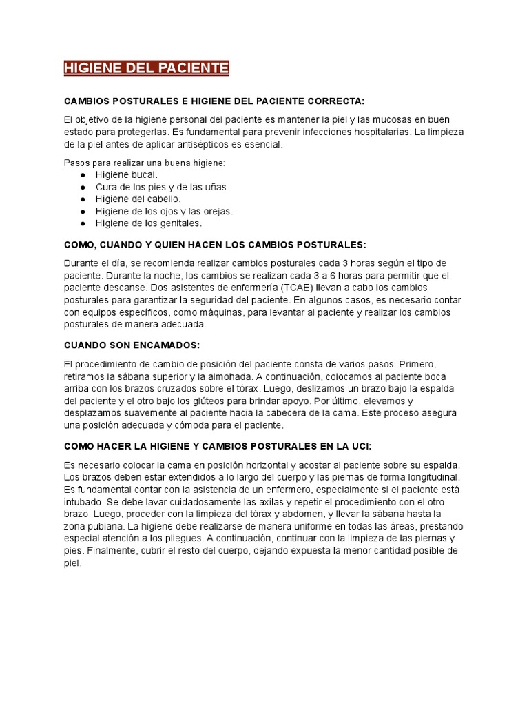 Higiene Del Paciente | PDF | Higiene | Medicina CLINICA