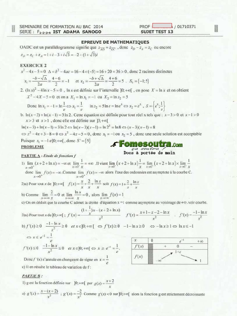 Corrige Du Sujet de Maths Bac Blancs Serie f1 f2 F | PDF