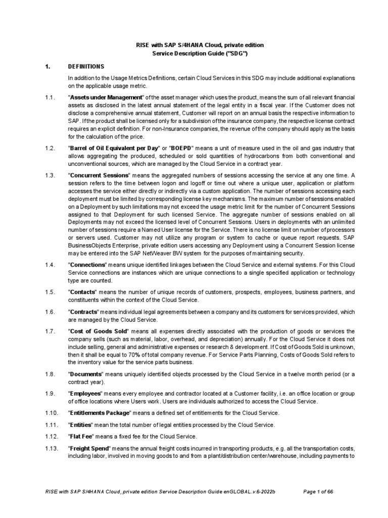 Rise With Sap S4hana Cloud Private Edition Service Description Guide English V6 2022b Pdf