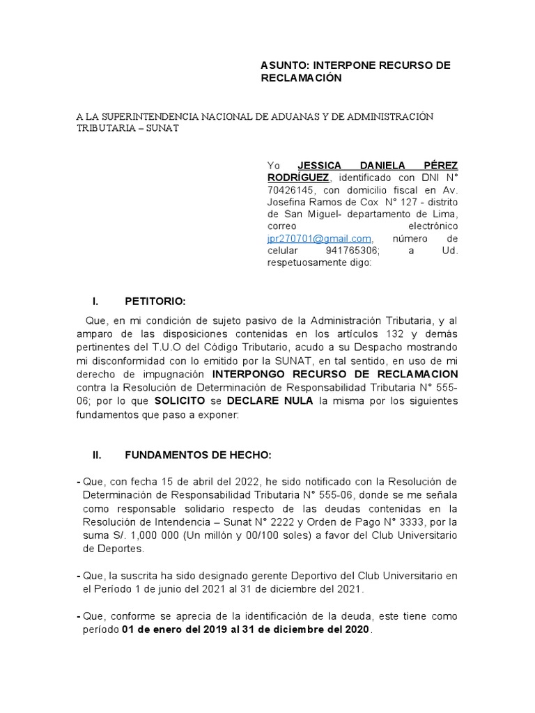 Recurso de Reclamación | PDF | Contabilidad | Caso de ley