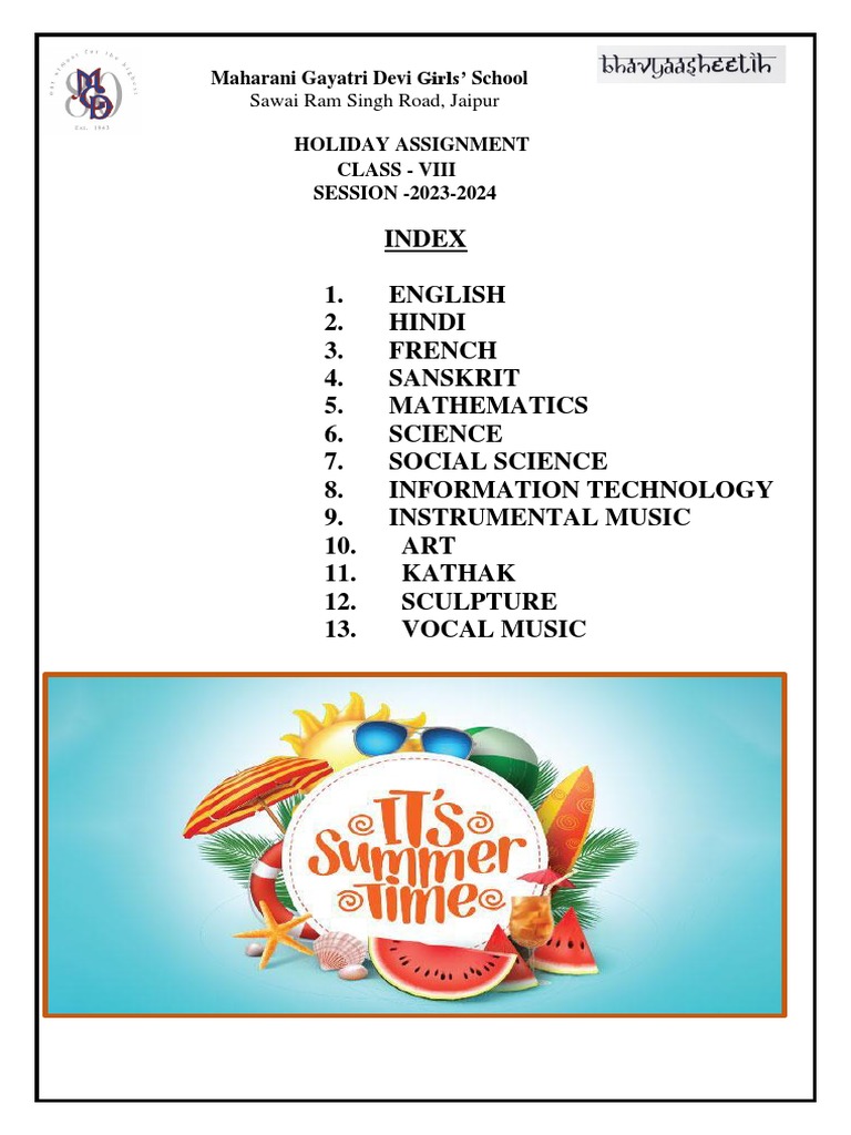 Class 8 Holiday Assignments | PDF