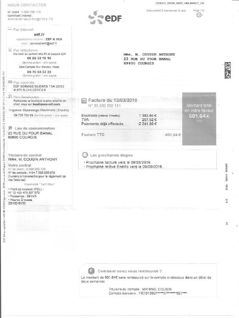 EDF - Facture Mars 2018 - Echeancier 2018-2019 | PDF