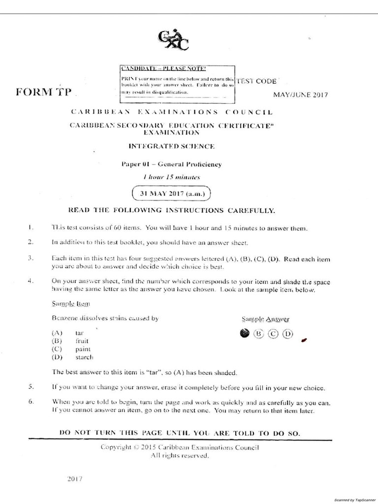 CSEC Intergrated Science P1 2017 | PDF