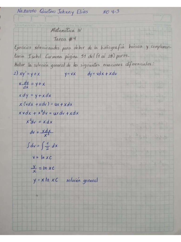 Tarea 4 Ecuaciones Diferenciales Homogeneas Pdf