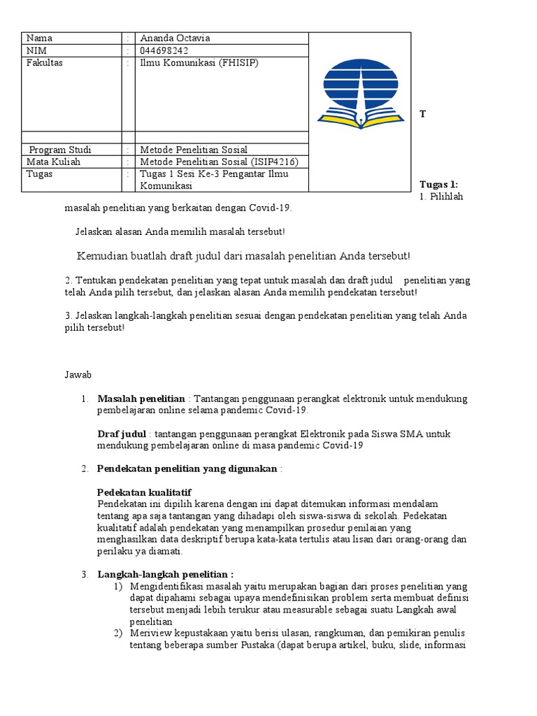 Tugas.1 Metode Penelitian Sosial | PDF Tugas.1 Metode Penelitian Sosial | PDF