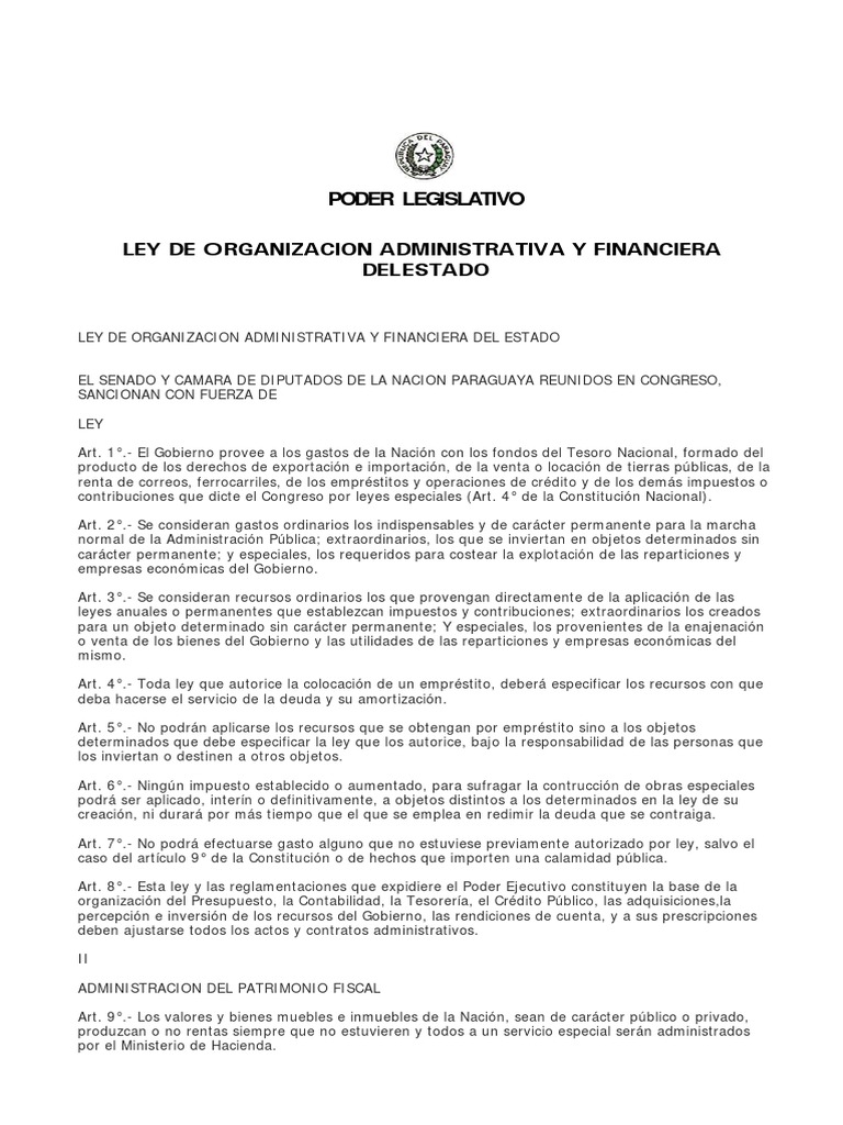 Ley Org Adm 22 06 1909 | PDF | Presupuesto | Contabilidad