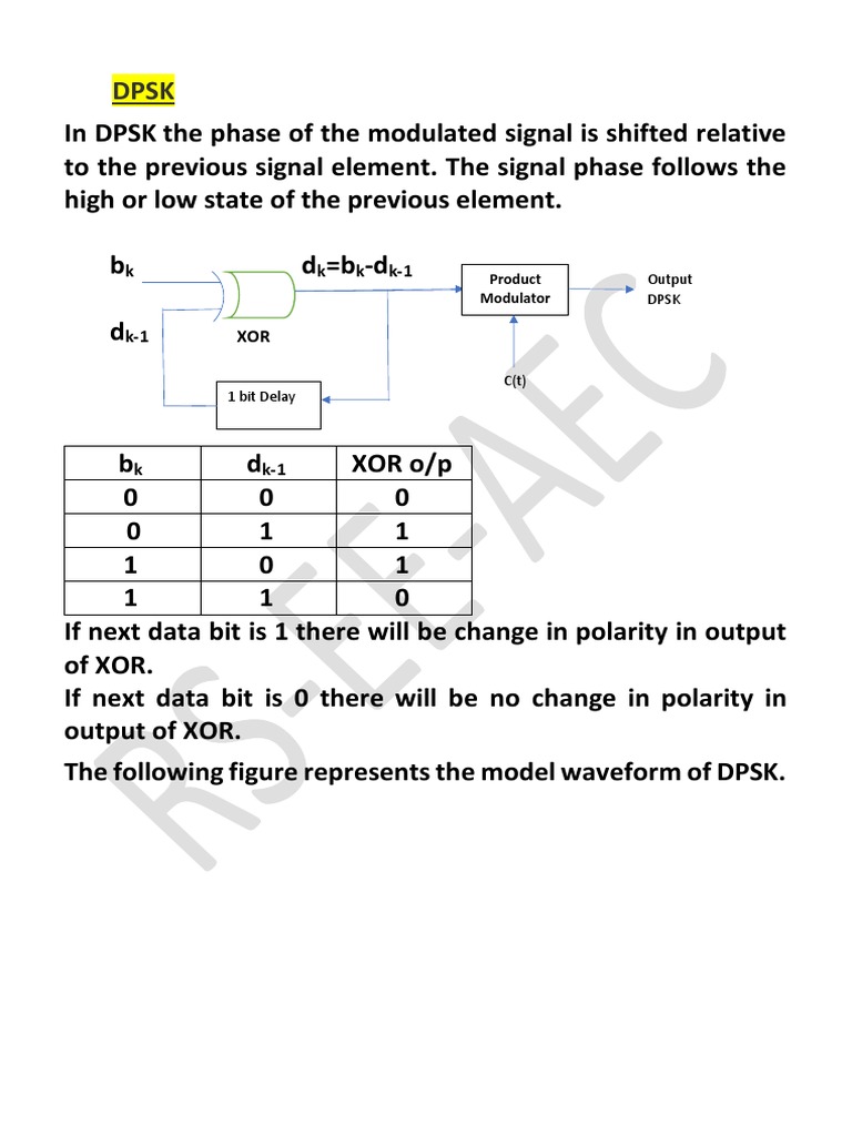 Dpsk Qpsk Notes Pdf Modulation Electrical Circuits