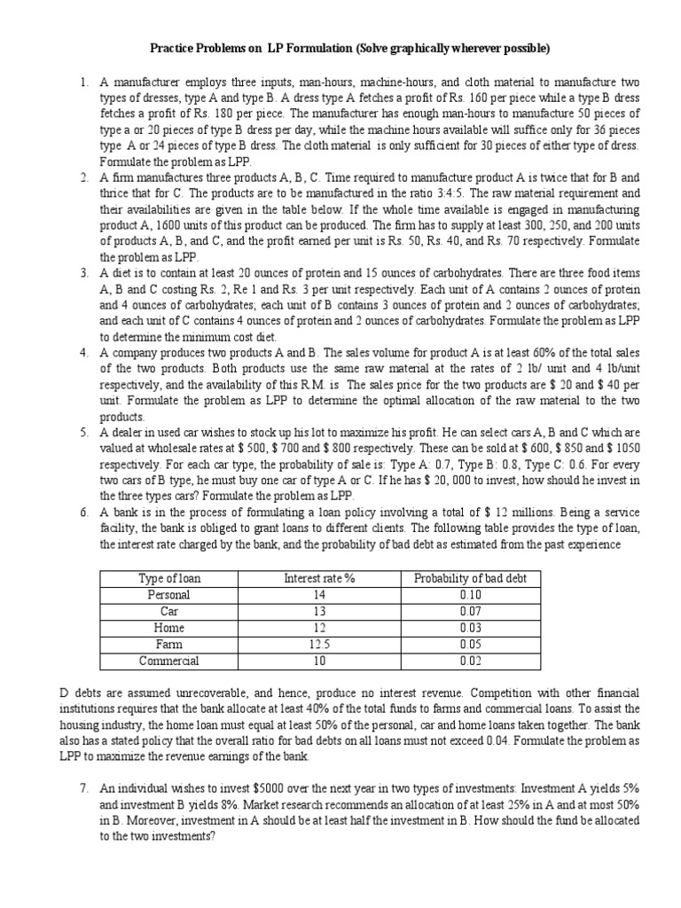 Practice Problems On LPP | PDF | Interest | Debt