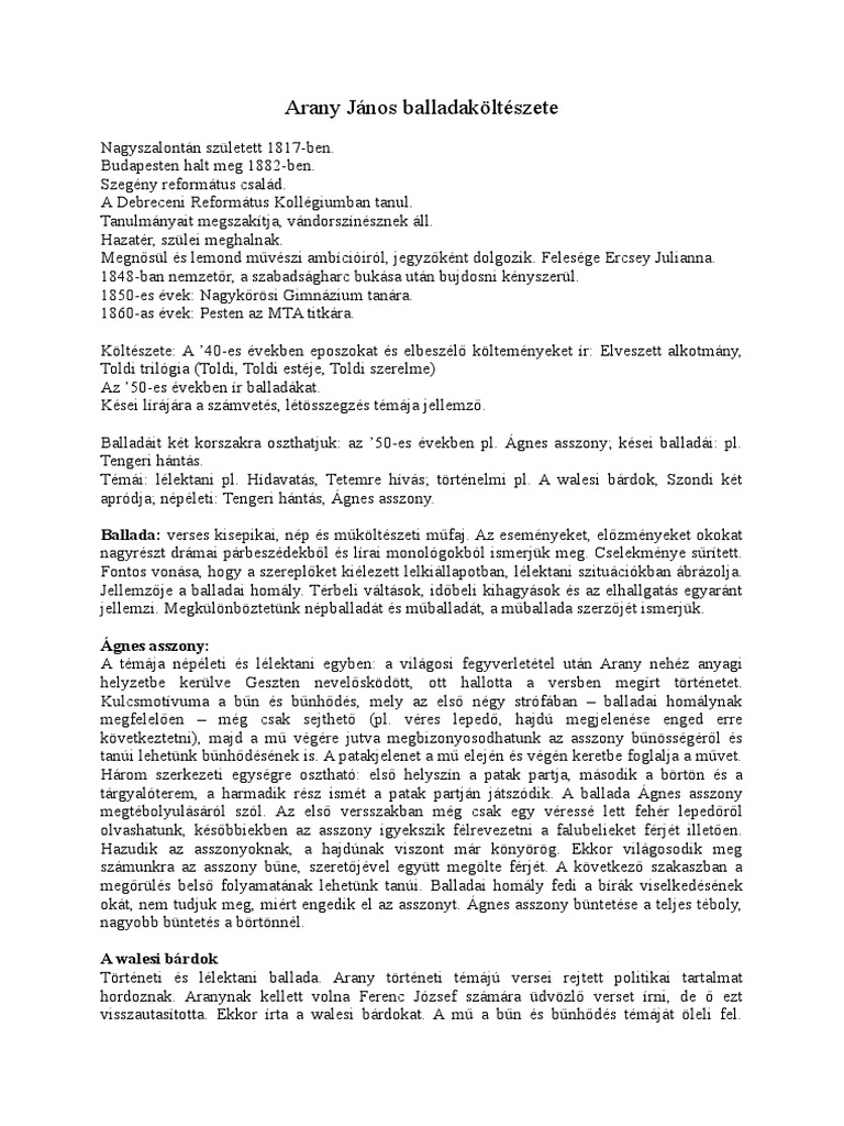 Arany János Balladaköltészete | PDF
