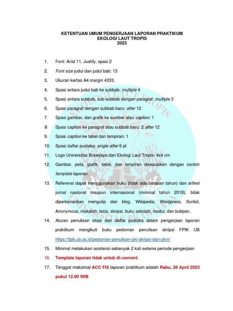 Template Laporan Praktikum Ekola 2023 | PDF