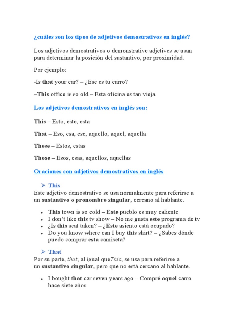 Adjetivos Demostrativos Pdf Adjetivo Sintaxis