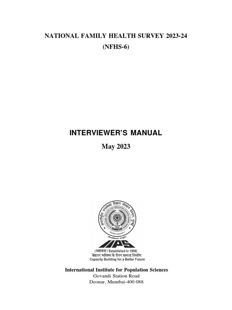Nfhs-6 Interviewer's Manual | PDF | Survey Methodology | Sexual Harassment