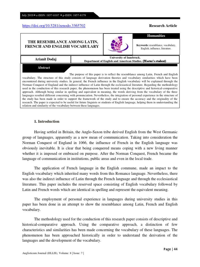 The Resemblance Among Latin French and e | PDF | English Language ...