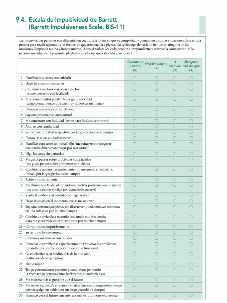 BIS 11, Escala de Impulsividad de Barratt | PDF