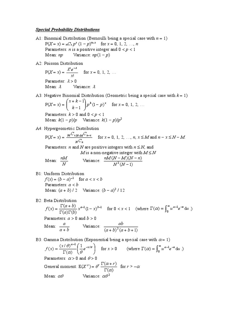 Special Probability Distributions Overview | PDF