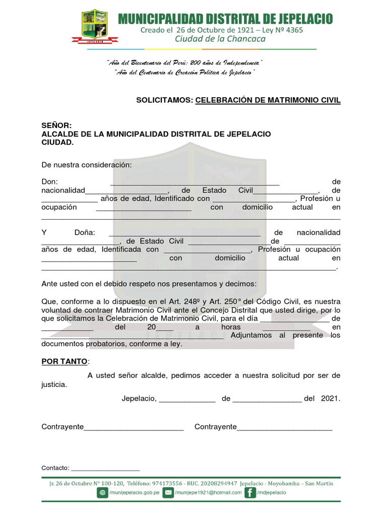 Formato de Solicitud de Matrimonio Civil PDF | PDF | Derecho