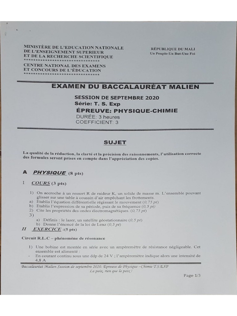 Bac TSExp (S Et C) 2020 - Copie-1 | PDF