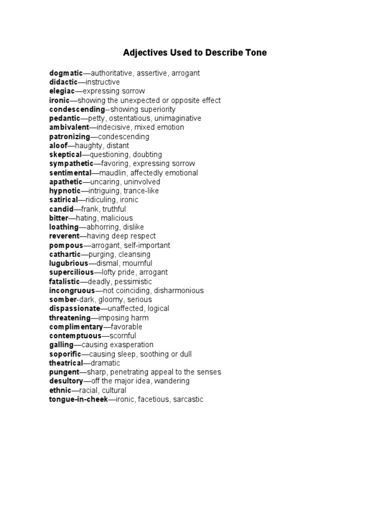 Adjectives for Describing Tone | PDF