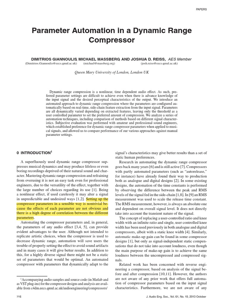 Automated Dynamic Range Compression | PDF | Spectral Density ...