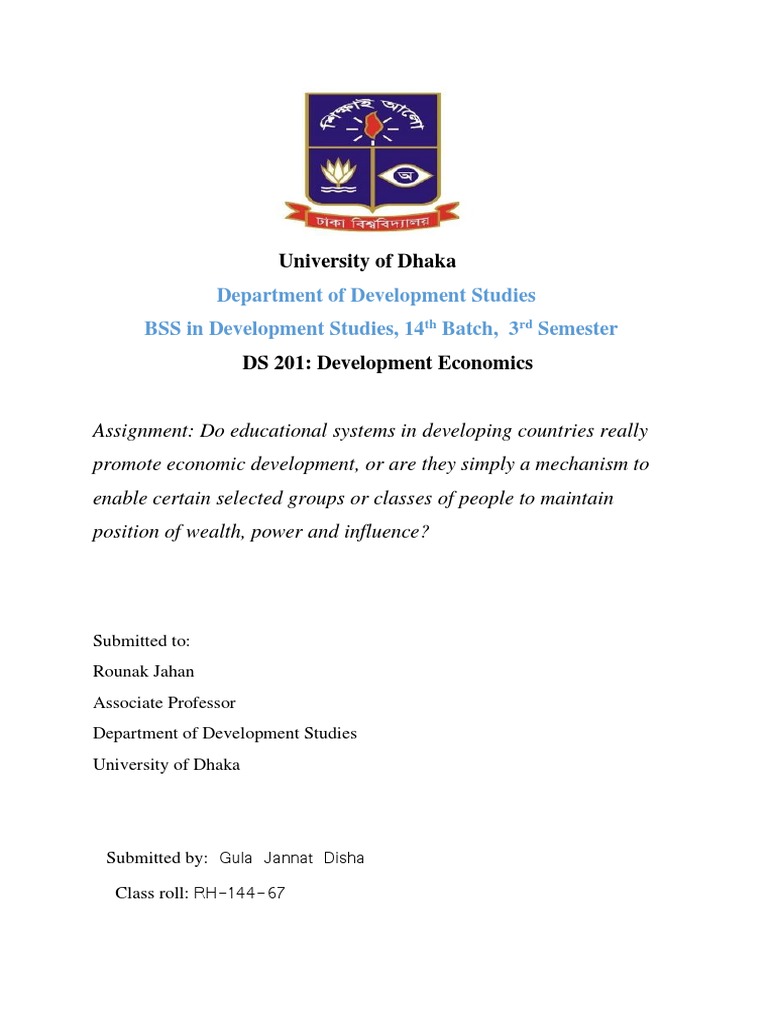 University of Dhaka: Department of Development Studies BSS in Development Studies, 14 Batch, 3 ...