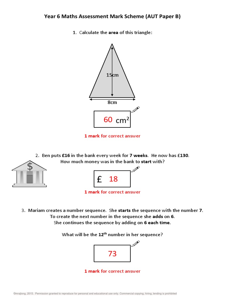 Y6 Assessment AUT B - Mark Scheme | PDF | Mathematics | Geometry