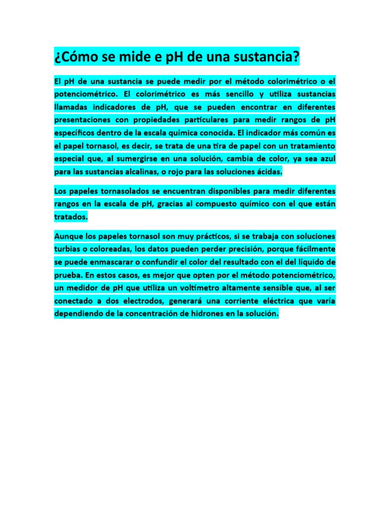 Cómo Se Mide e PH de Una Sustancia | PDF