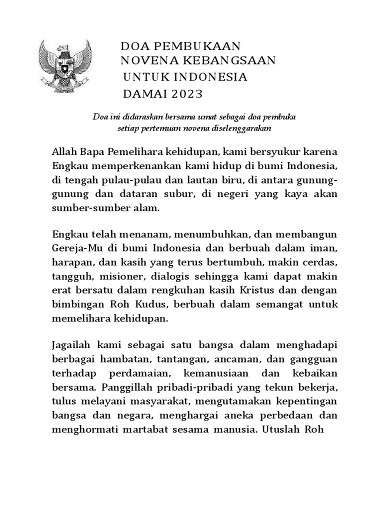 DOA Untuk Indonesia Damai 2023 | PDF