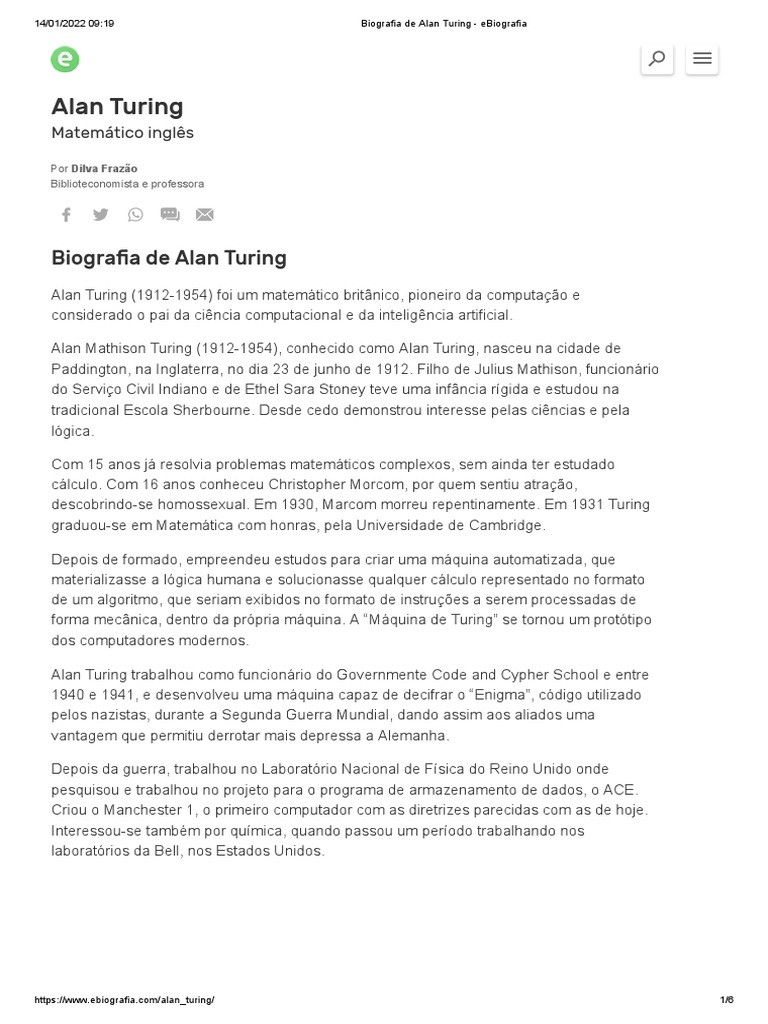 Biografia de Alan Turing - Ebiografia | PDF | Alan Turing | Science