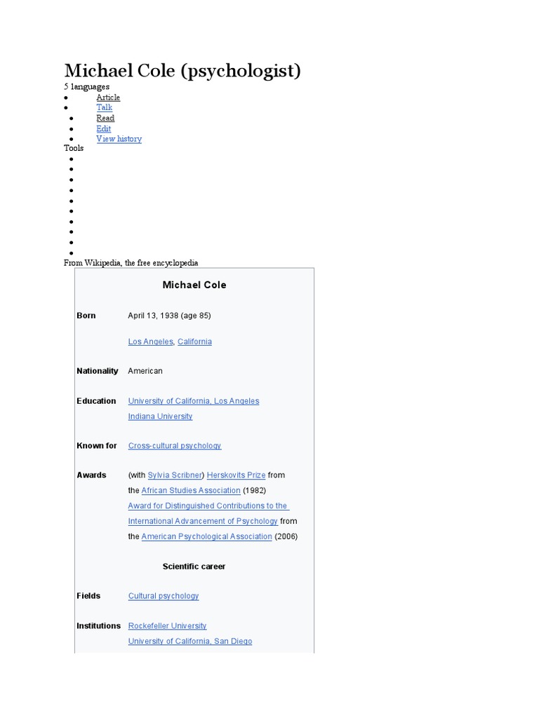 Michael Cole | PDF | Psychology | Psychological Concepts