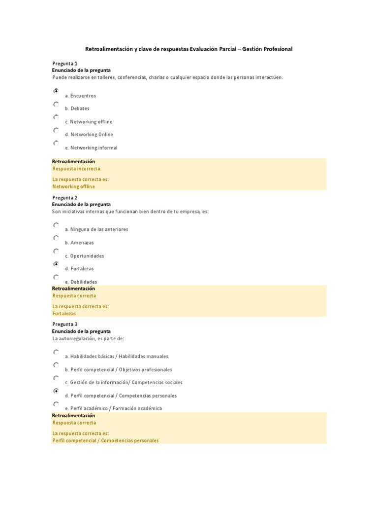 Retroalimentación y Clave de Respuestas Evaluación Parcial | PDF