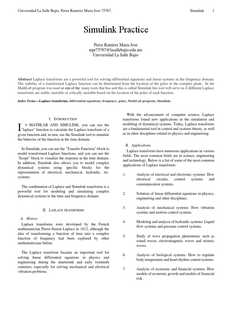 Simulink Practice | PDF | Laplace Transform | Mathematical Analysis