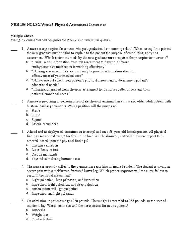 NCLEX NUR 106 Physical Assess STUDENT | PDF