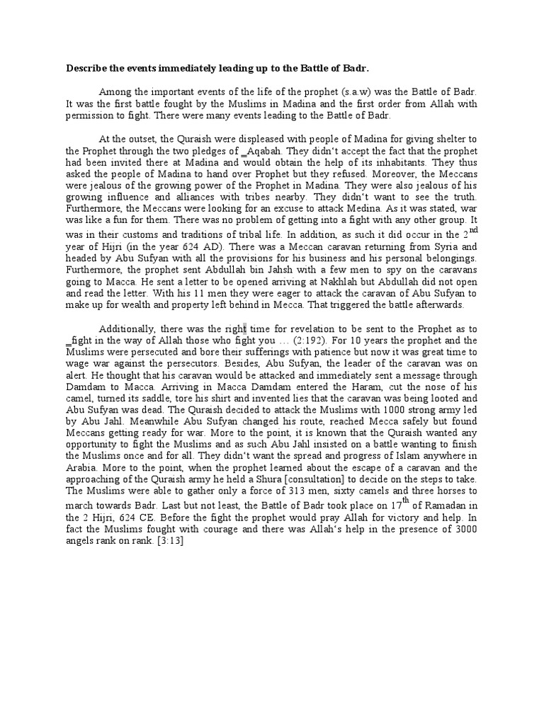 EVents Leading Up To Battle of Badr | PDF | Muhammad | Abrahamic Religions