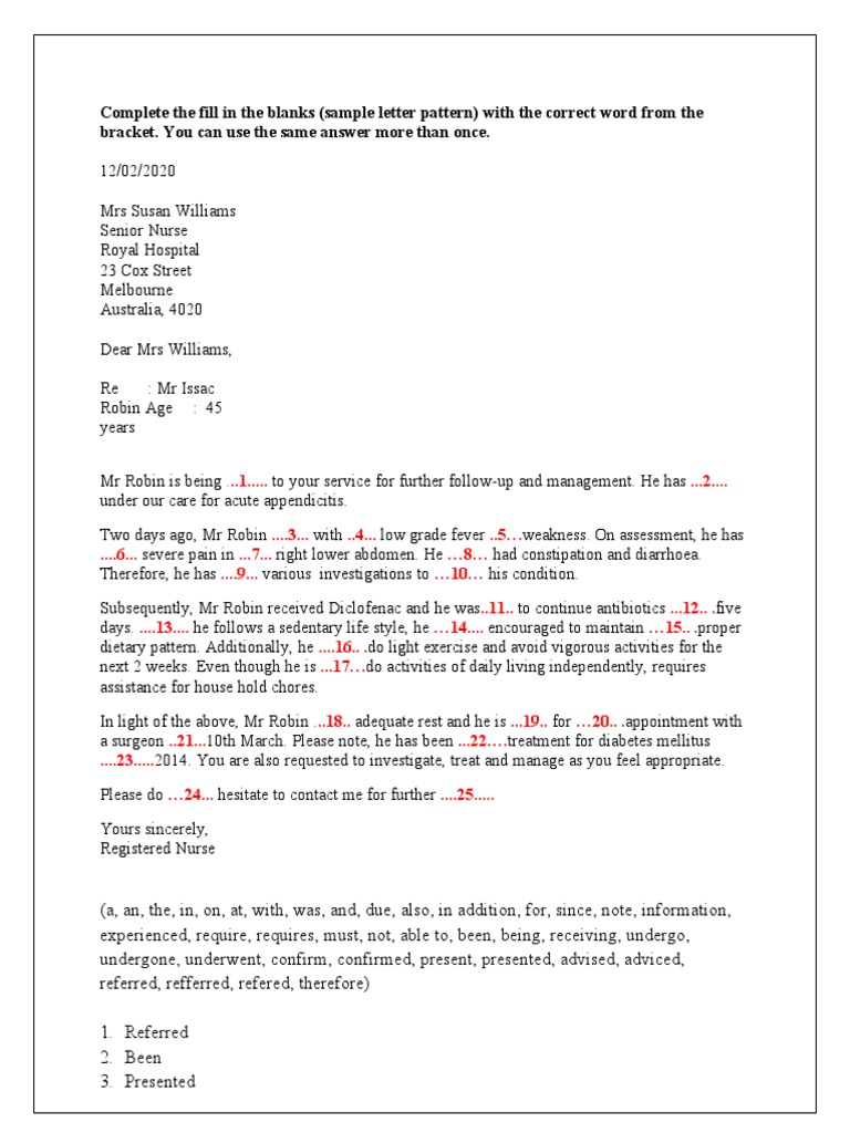 Sample Letter Completion - OET | PDF