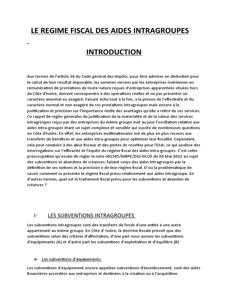 Le Regime Fiscal Des Aides Intragroupes | PDF | Subvention | Dépréciation