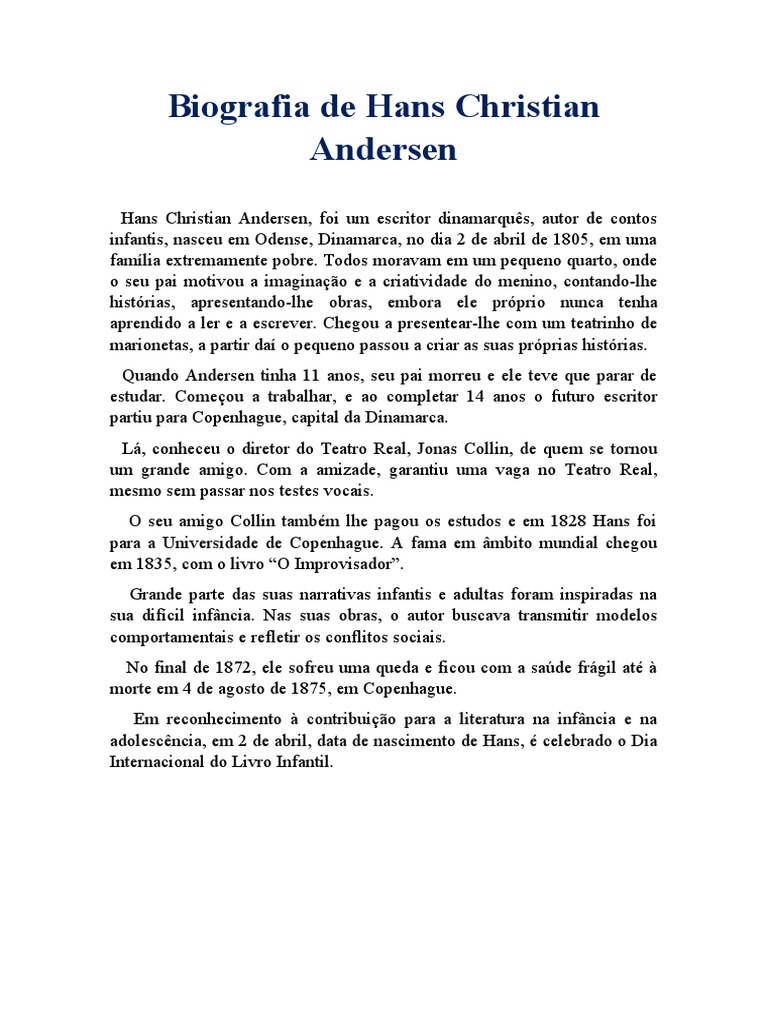 Biografia de Hans Christian Andersen | PDF