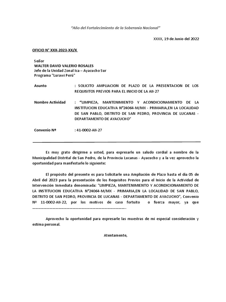 MODELO DE AMPLIACION DE PLAZO - REQUISITOS PREVIOS - AII-27 - Carmen Salcedo | PDF